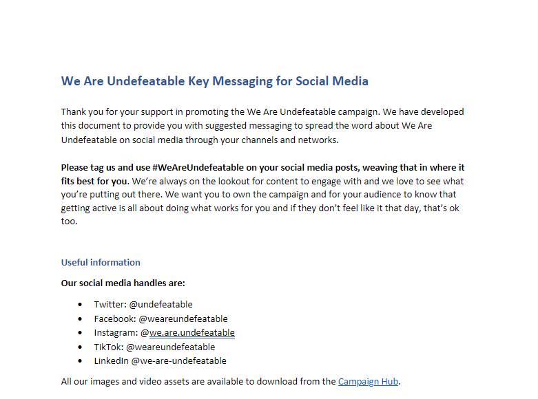 Resources for use | We Are Undefeatable